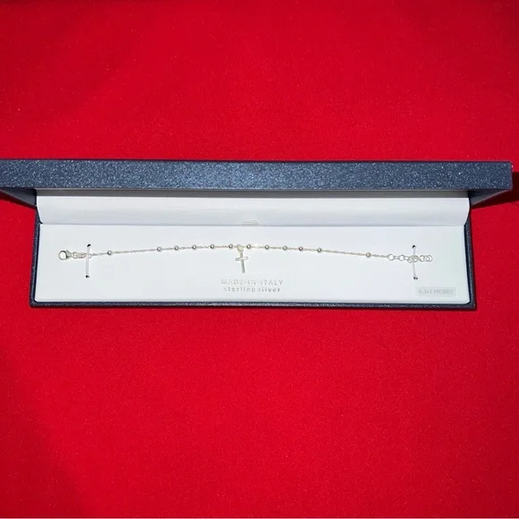 Lucia Mara Sterling Silver Cross Bracelet NIB 6.5 1 Italy